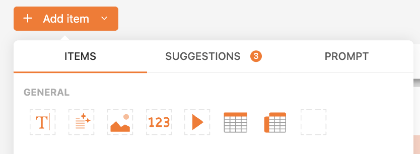 Widget items: General